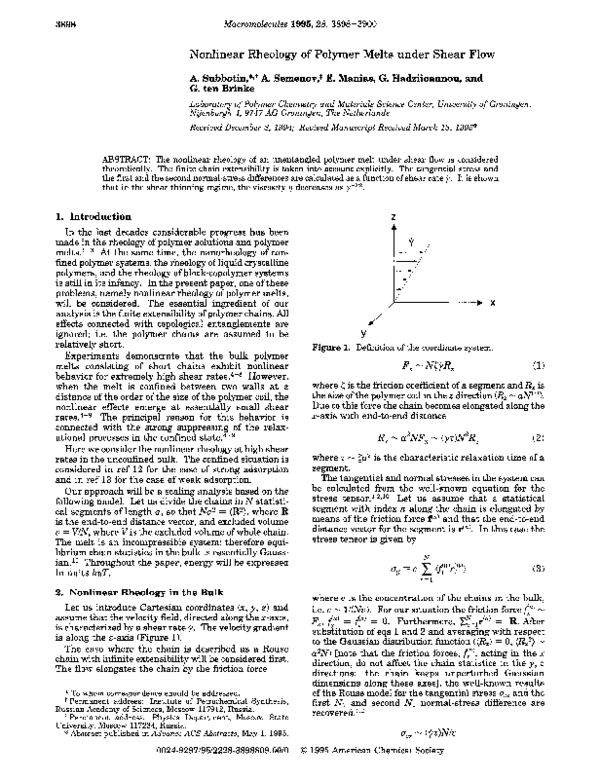 (PDF) Nonlinear Rheology of Polymer Melts under Shear Flow | Ten Brinke ...