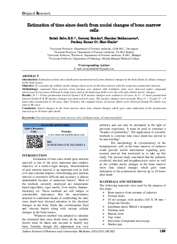 (PDF) Estimation of time since death from nuclei changes of bone marrow ...