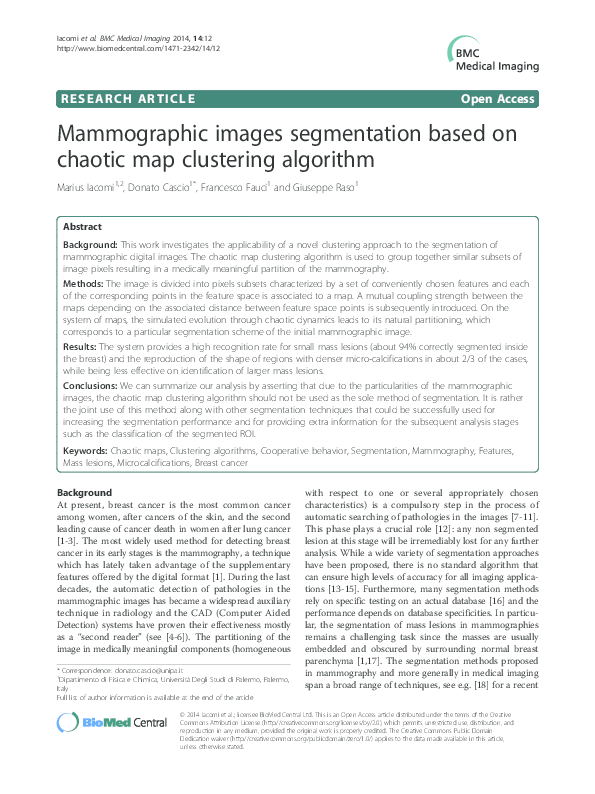 (PDF) Mammographic images segmentation based on chaotic map clustering algorithm | Giuseppe Raso ...