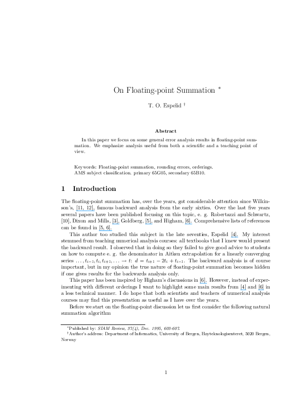 (PDF) On Floating-Point Summation