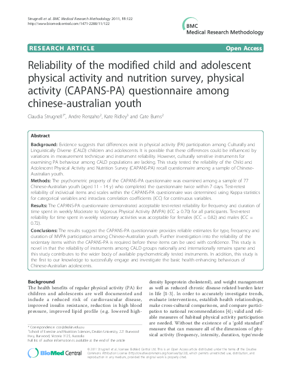 (PDF) Reliability of the modified child and adolescent physical ...