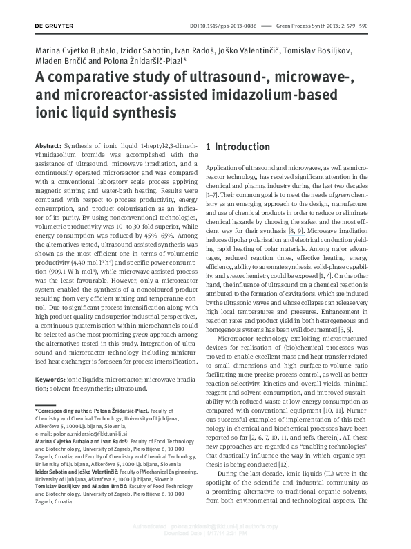 (PDF) A comparative study of ultrasound-, microwave-, and microreactor-assisted imidazolium ...