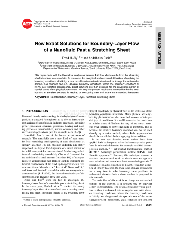(PDF) New Exact Solutions for Boundary-Layer Flow of a Nanofluid Past a Stretching Sheet