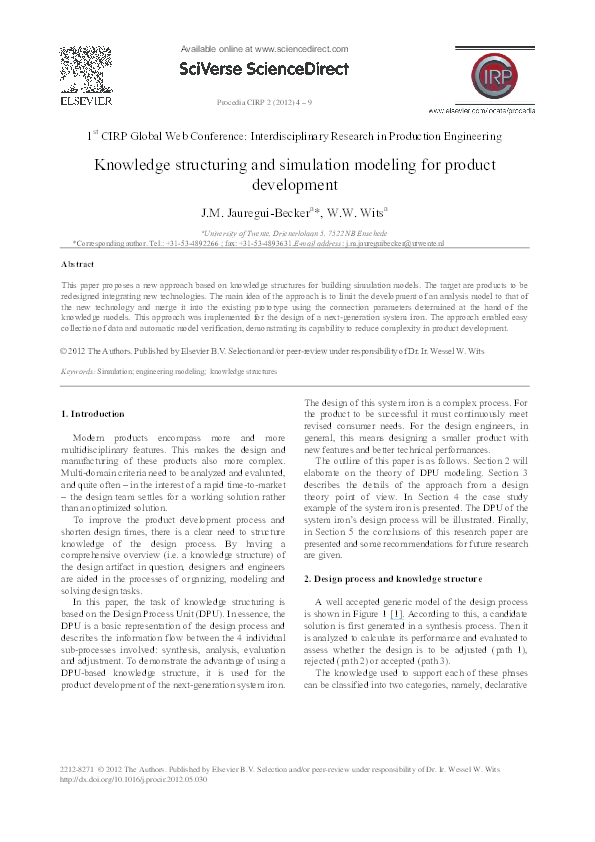 (PDF) Knowledge Structuring and Simulation Modeling for Product Development