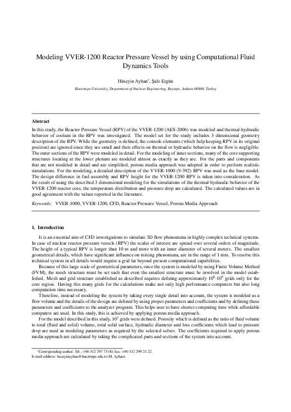 Pdf Modeling Vver 1200 Reactor Pressure Vessel By Using Computational