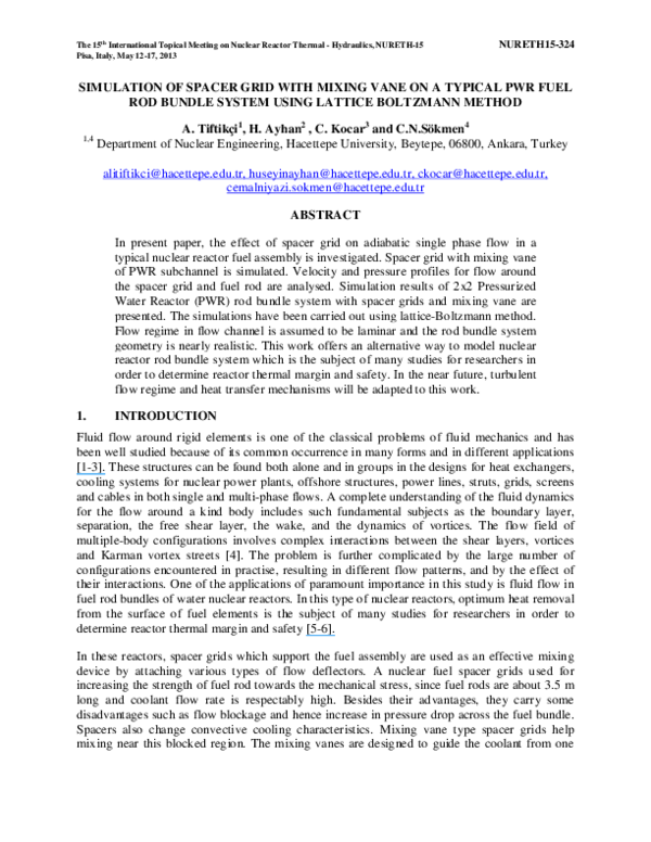(PDF) Simulation of Spacer Grid with Mixing Vane on a typical PWR Fuel ...