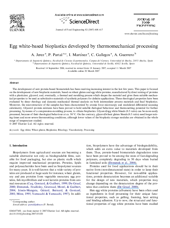 (PDF) Egg white-based bioplastics developed by thermomechanical processing