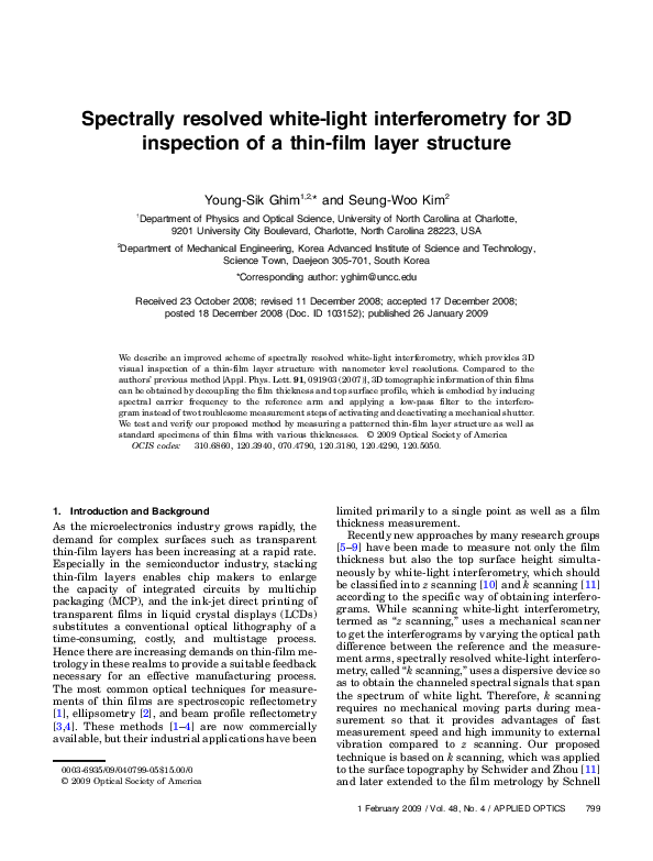 (PDF) Spectrally resolved white-light interferometry for 3D inspection of a thin-film layer ...