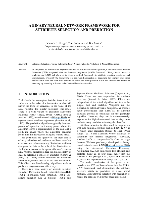 (PDF) A BINARY NEURAL NETWORK FRAMEWORK FOR ATTRIBUTE SELECTION AND PREDICTION