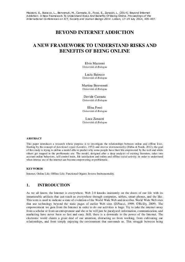 (PDF) Beyond Internet Addiction: A New Framework To Understand Risks ...