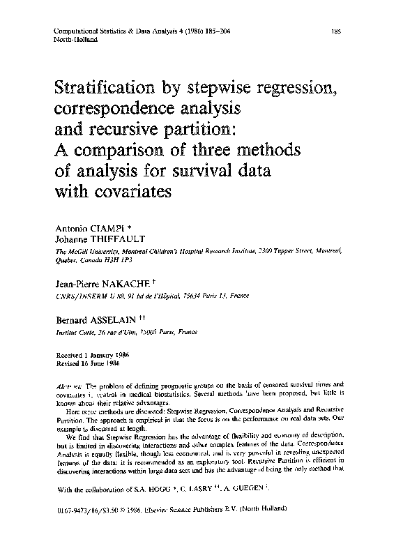 (PDF) Stratification by stepwise regression, correspondence analysis ...