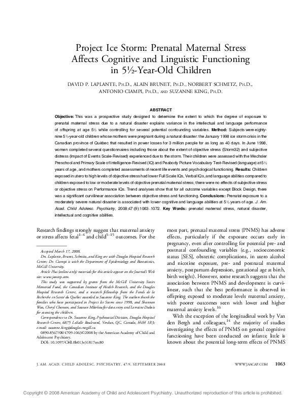 (PDF) Project Ice Storm: Prenatal Maternal Stress Affects Cognitive and ...