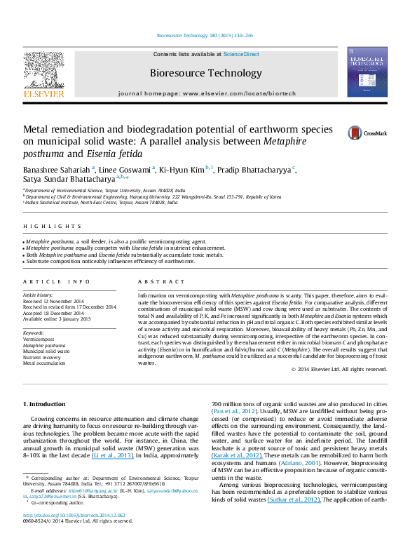 (PDF) Metal remediation and biodegradation potential of earthworm ...