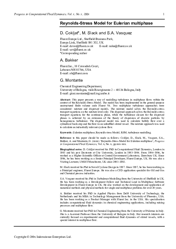 Pdf Reynolds Stress Model For Eulerian Multiphase