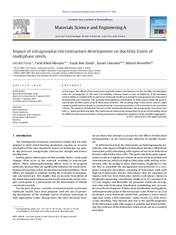(PDF) Impact of intragranular microstructure development on ductility limits of multiphase steels
