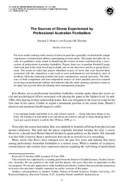 (PDF) The Sources of Stress Experienced by Professional Australian ...