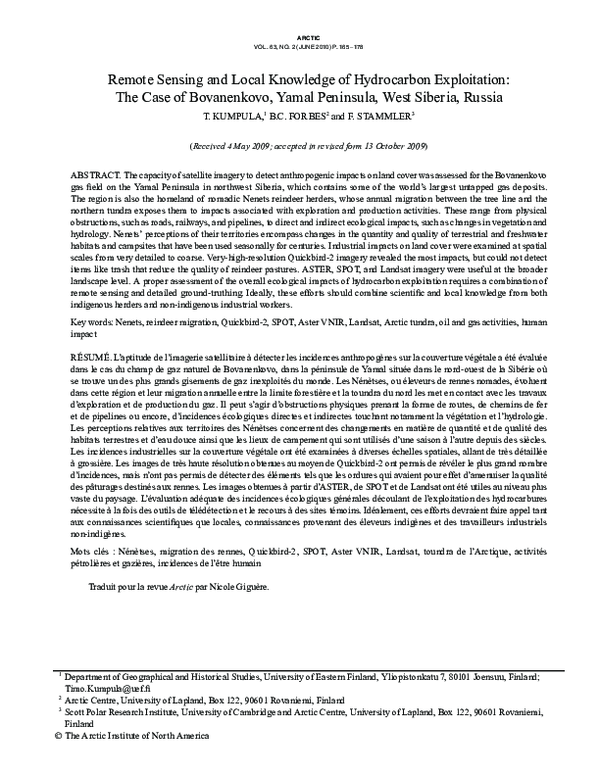 (PDF) Remote Sensing and Local Knowledge of Hydrocarbon Exploitation: The Case of Bovanenkovo ...