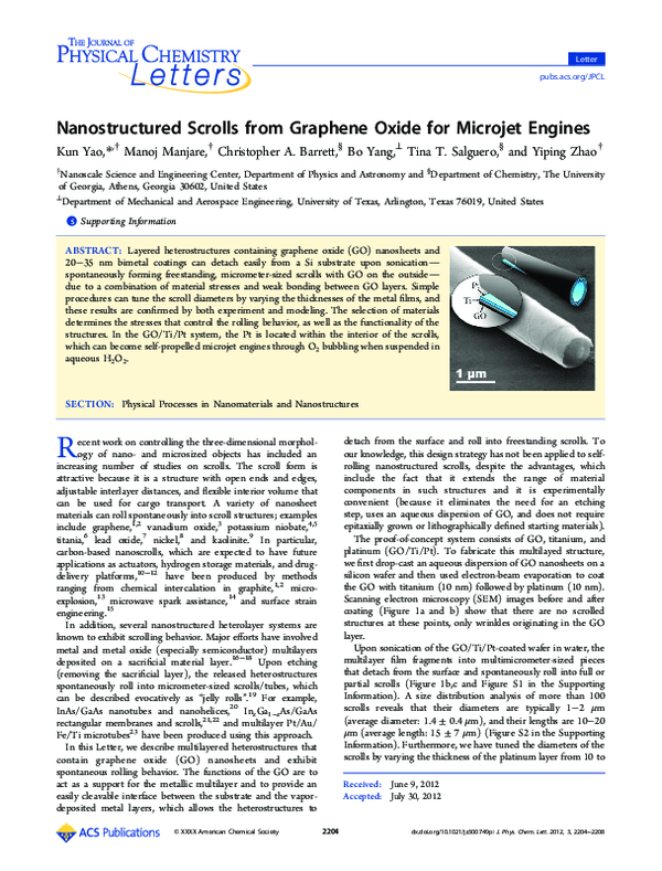 (PDF) Nanostructured scrolls from graphene oxide for microjet engines