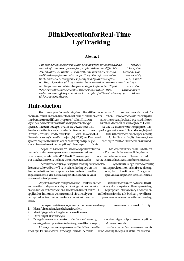 Pdf Blink Detection For Real Time Eye Tracking