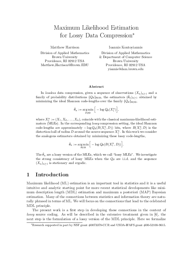 (PDF) Maximum likelihood estimation for lossy data compression