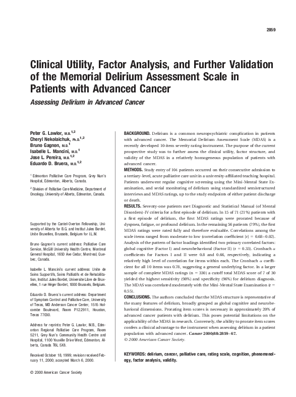 (PDF) Assessing Delirium in Cancer Patients. The Italian Versions of ...