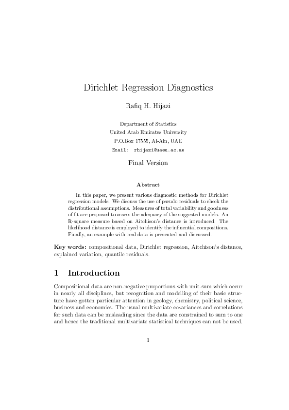 (PDF) Residuals Analysis of the Dirichlet Regression | Rafiq Hijazi - Academia.edu