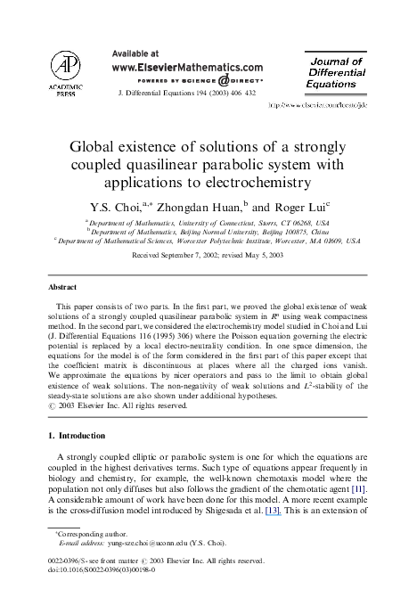 Pdf Global Existence Of Solutions Of A Strongly Coupled Quasilinear Parabolic System With