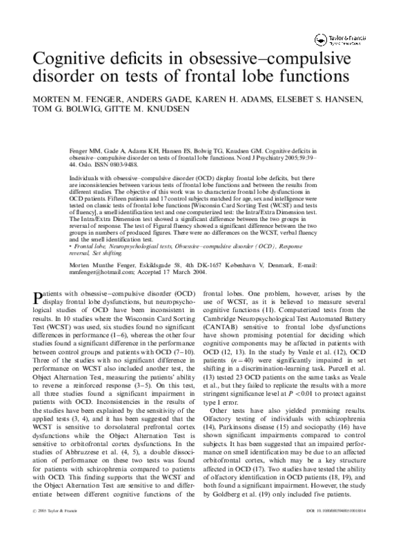 (PDF) Cognitive deficits in obsessive–compulsive disorder on tests of ...