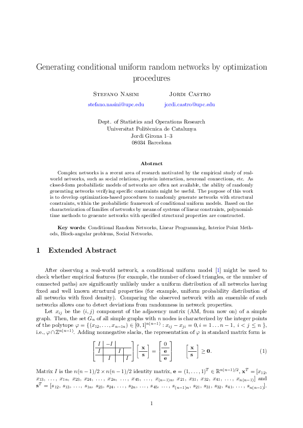 (PDF) Generating conditional uniform random networks by optimization procedures