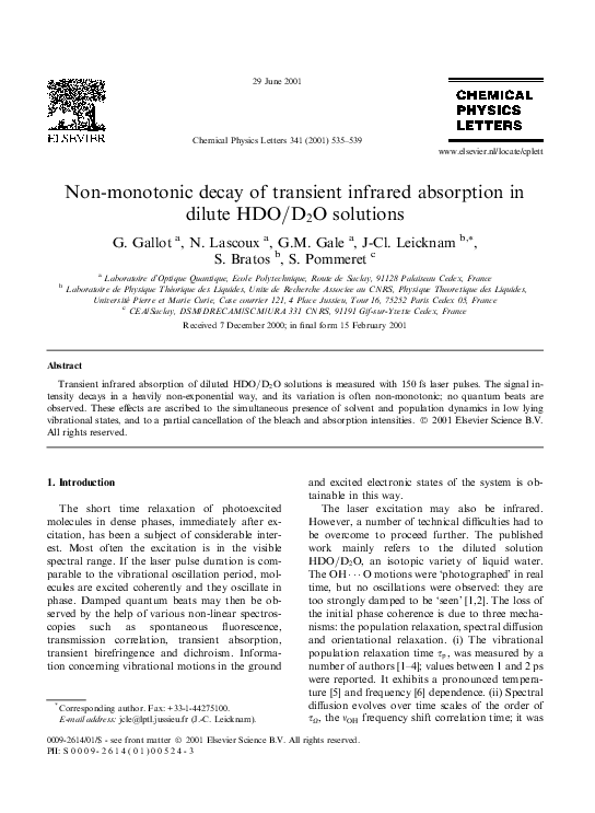 (PDF) Non-monotonic decay of transient infrared absorption in dilute ...
