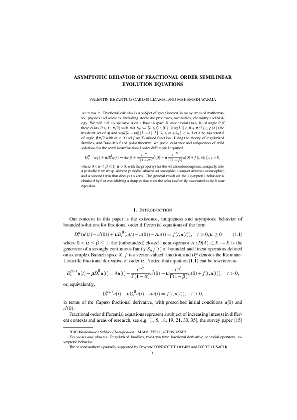 Pdf Asymptotic Behavior Of Fractional Order Semilinear Evolution