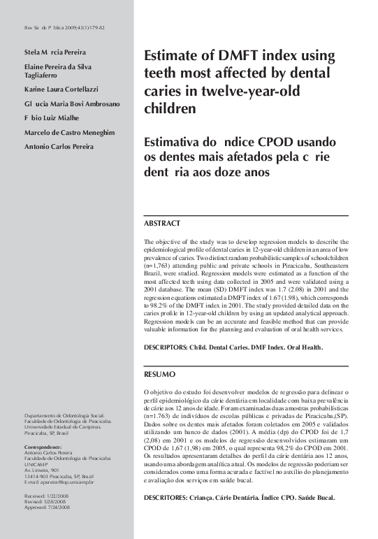 (PDF) Estimate of DMFT index using teeth most affected by dental caries ...