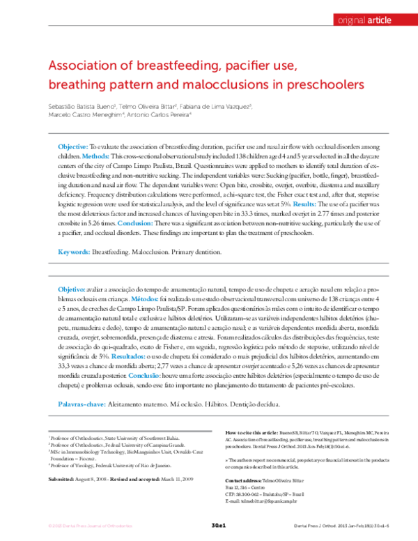 (PDF) Association of breastfeeding, pacifier use, breathing pattern and ...