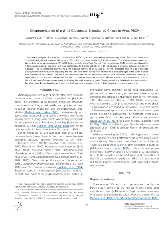 (PDF) Characterization of a β-1,3-glucanase encoded by chlorella virus ...