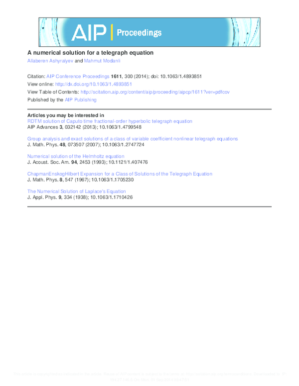 (PDF) A numerical solution for a telegraph equation