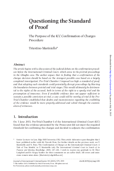 (PDF) Questioning the Standard of Proof The Purpose of the ICC ...