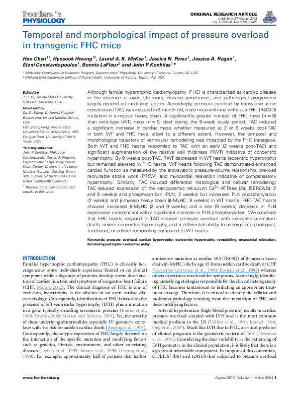 (PDF) Temporal and morphological impact of pressure overload in ...