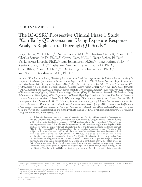 (PDF) The IQ-CSRC Prospective Clinical Phase 1 Study: “Can Early QT ...