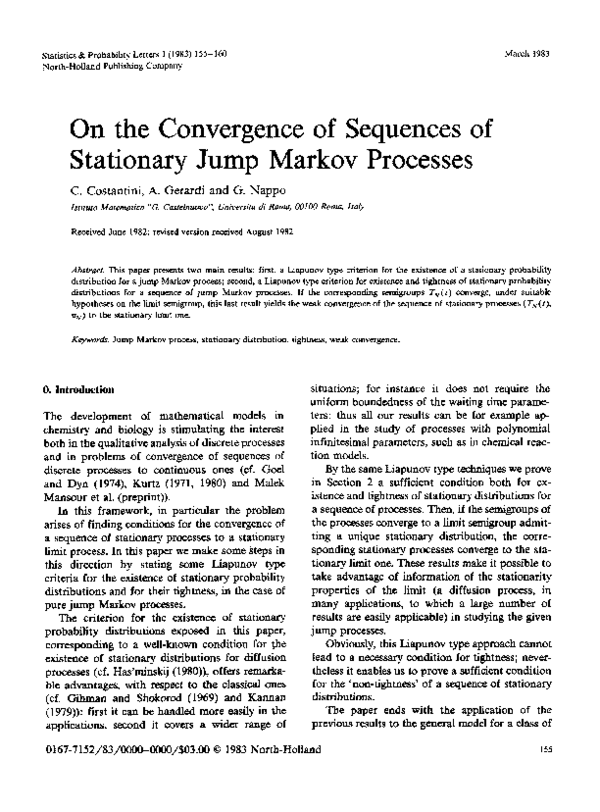 (PDF) On the convergence of sequences of stationary jump Markov processes