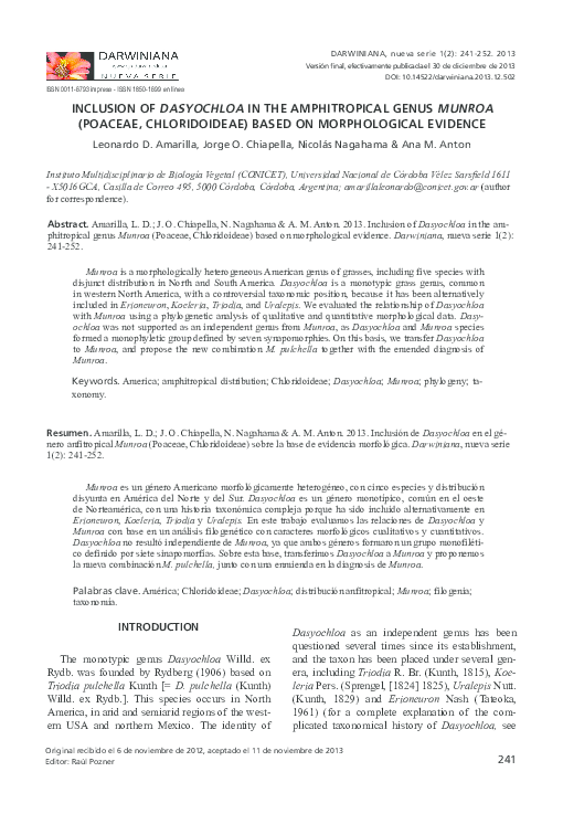 (PDF) INCLUSION OF DASYOCHLOA IN THE AMPHITROPICAL GENUS MUNROA ...