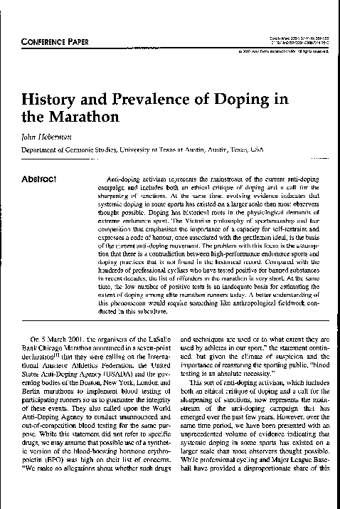 (PDF) History and Prevalence of Doping in the Marathon