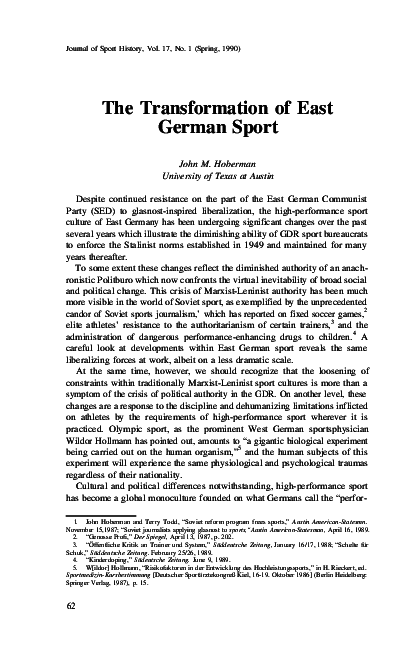 (PDF) The Transformation of East German Sport