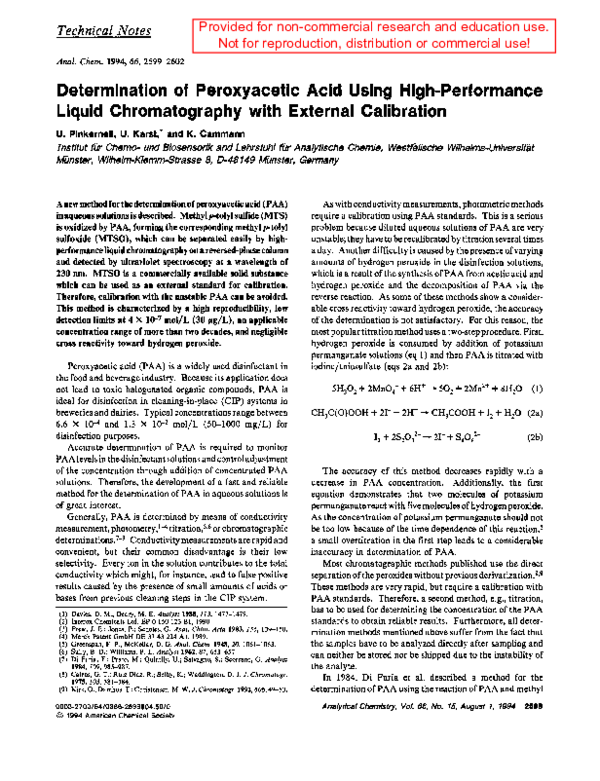 (PDF) Determination of Peroxyacetic Acid Using High-Performance Liquid ...