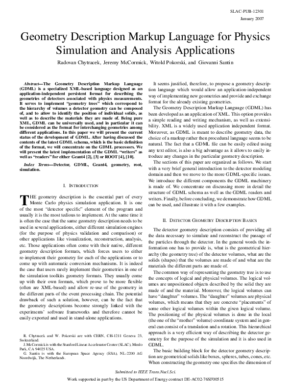 Pdf Geometry Description Markup Language For Physics Simulation And Analysis Applications