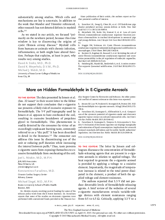 (PDF) More on hidden formaldehyde in e-cigarette aerosols