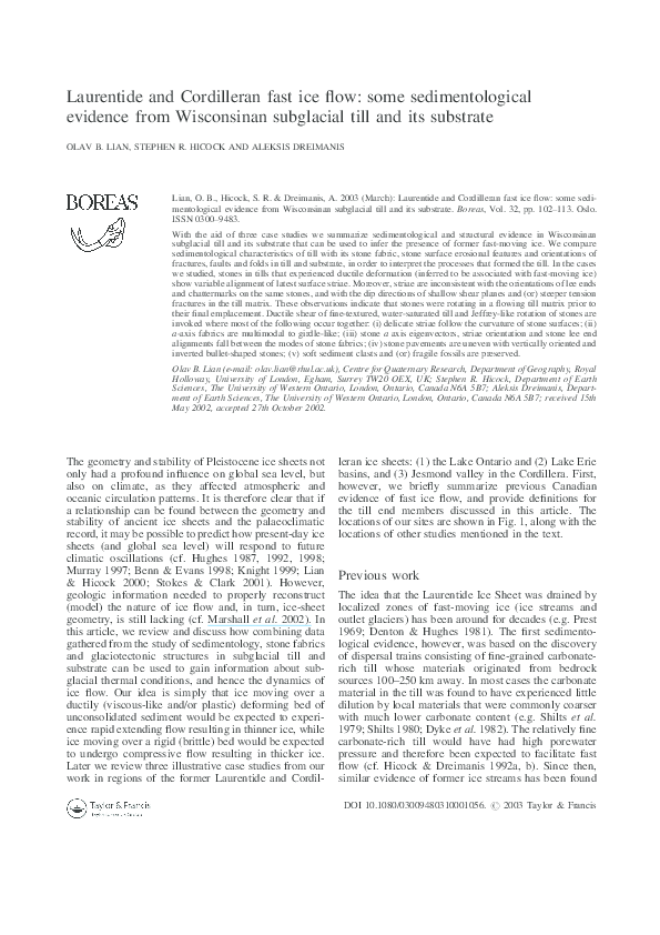 (PDF) Laurentide and Cordilleran fast ice flow: some sedimentological ...