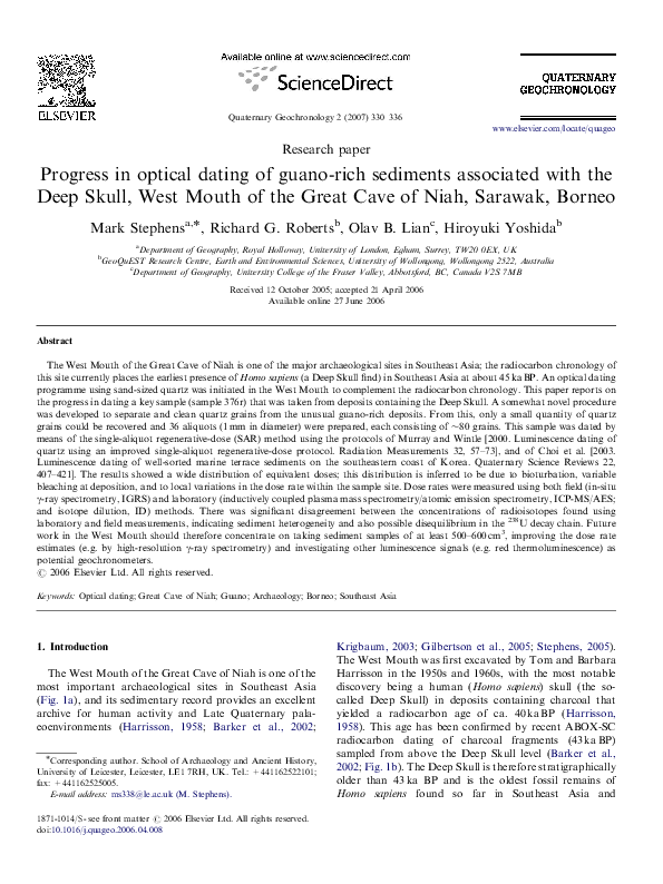 (PDF) Progress in optical dating of guano-rich sediments associated ...