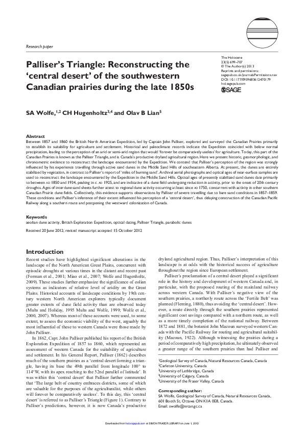 (PDF) Palliser's Triangle: Reconstructing the 'central desert' of the ...