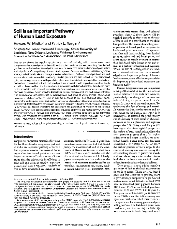 (PDF) Soil is an important pathway of human lead exposure