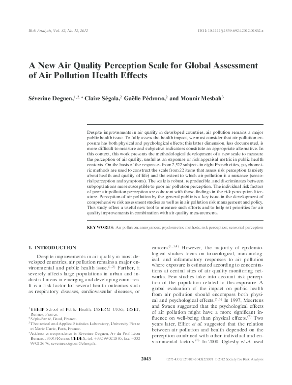 (PDF) A New Air Quality Perception Scale for Global Assessment of Air ...